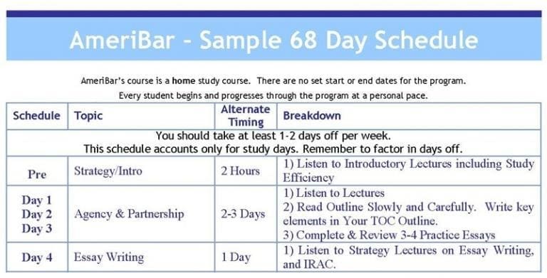 Sample Study Calendar - AmeriBar